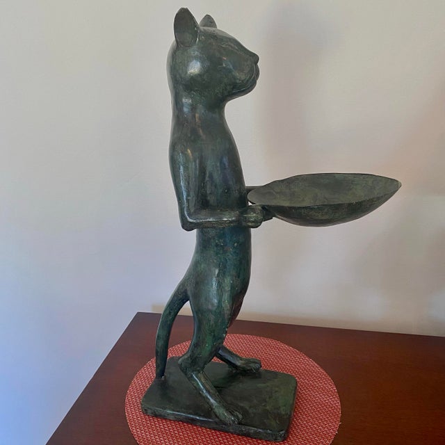 1980s Diego Giacometti Style Large Bronze Cat Butler Figurine | Chairish