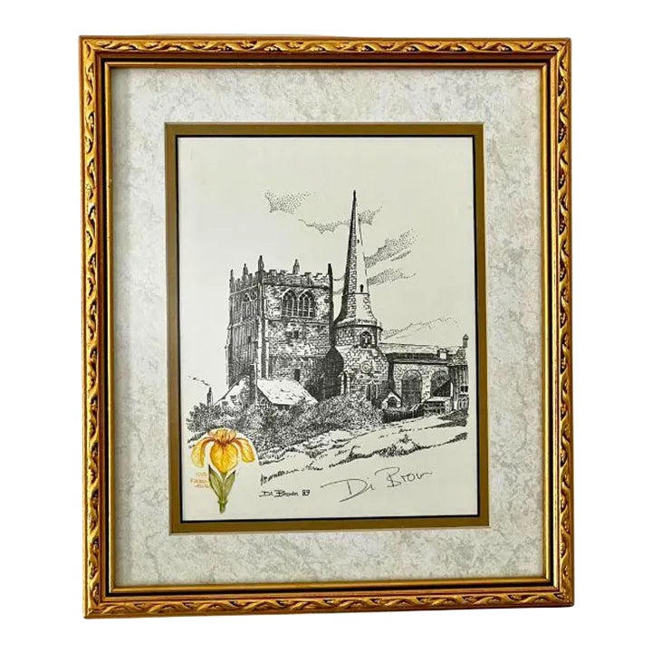 Ormskirk Parish Church Drawing With Yellow Iris Pseudacorus, Artist ...