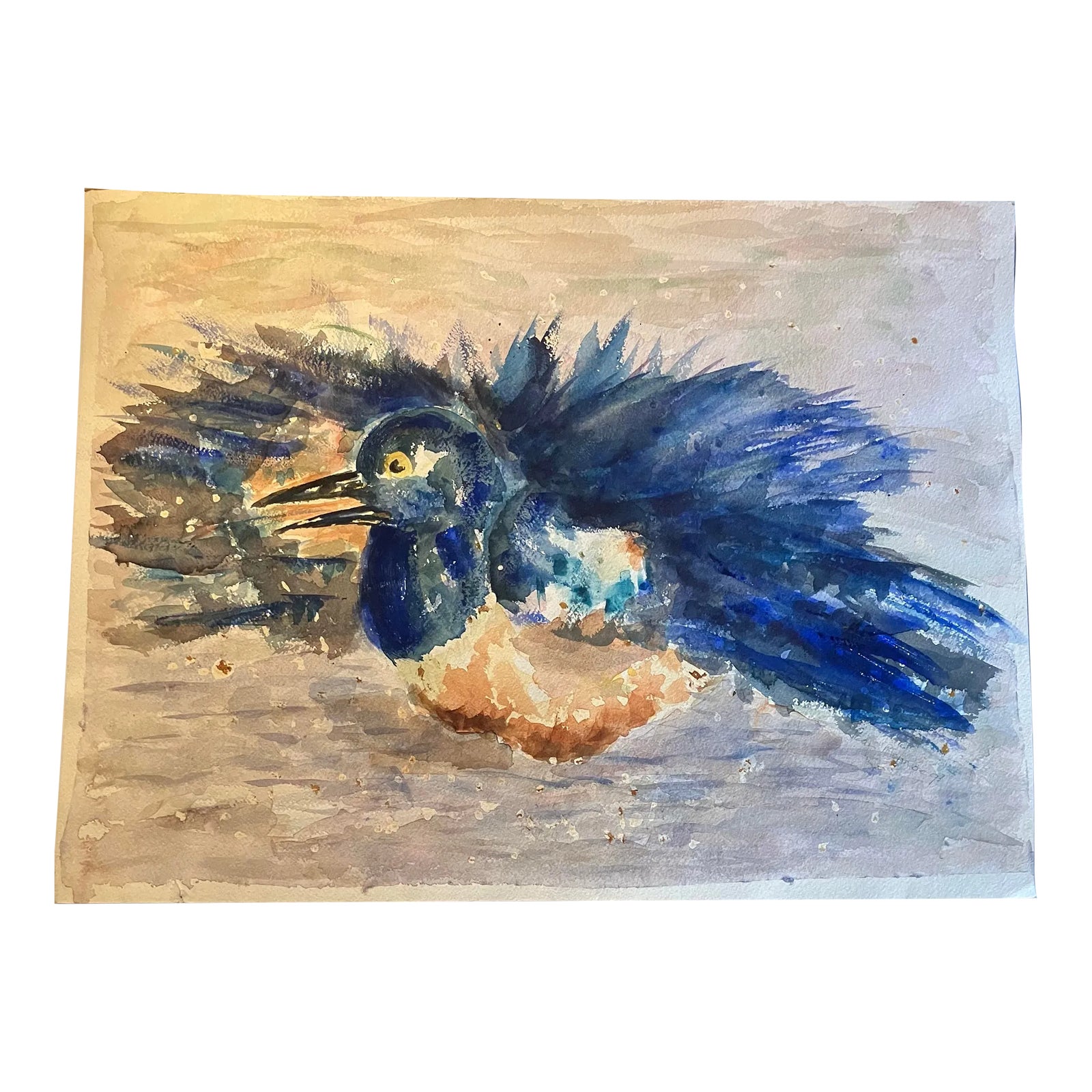 1980’s Original Abstract Expressionist Bird Watercolor Painting | Chairish