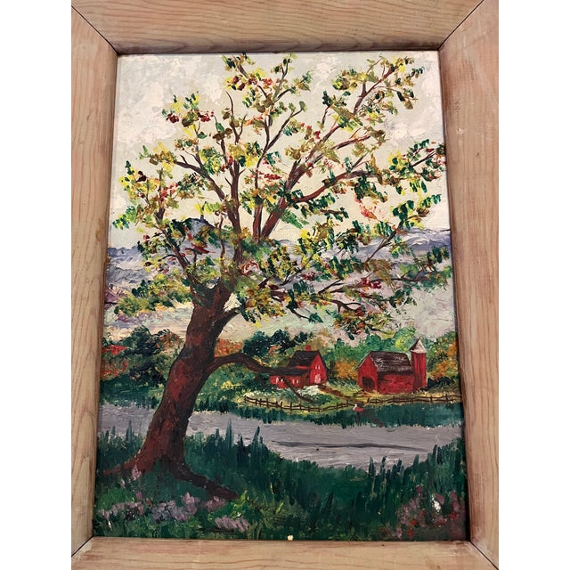Vintage 1953 Acrylic Painting by Daly of a Fruit Tree With Farmhouse ...