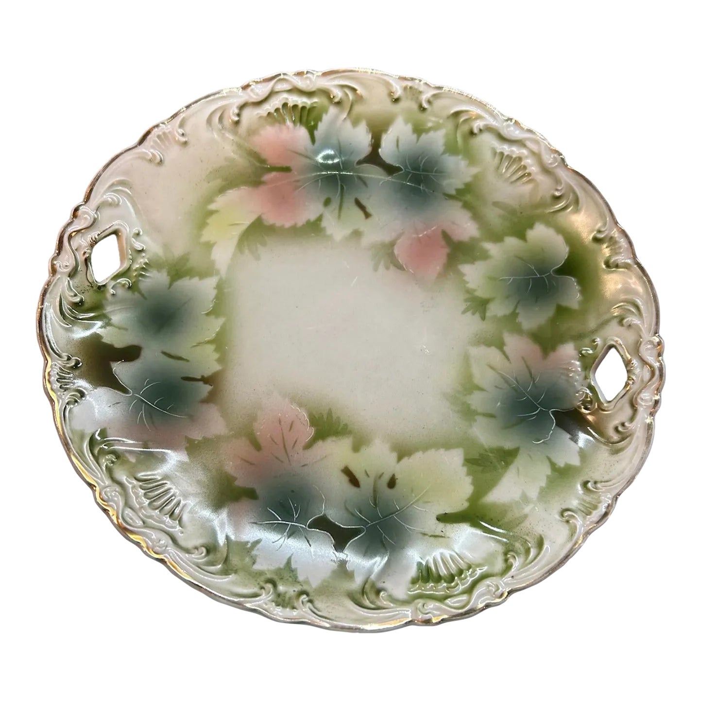 1930s Weimar Germany Porcelain Cake Plate Leaf Pattern Gold Trim Cut ...