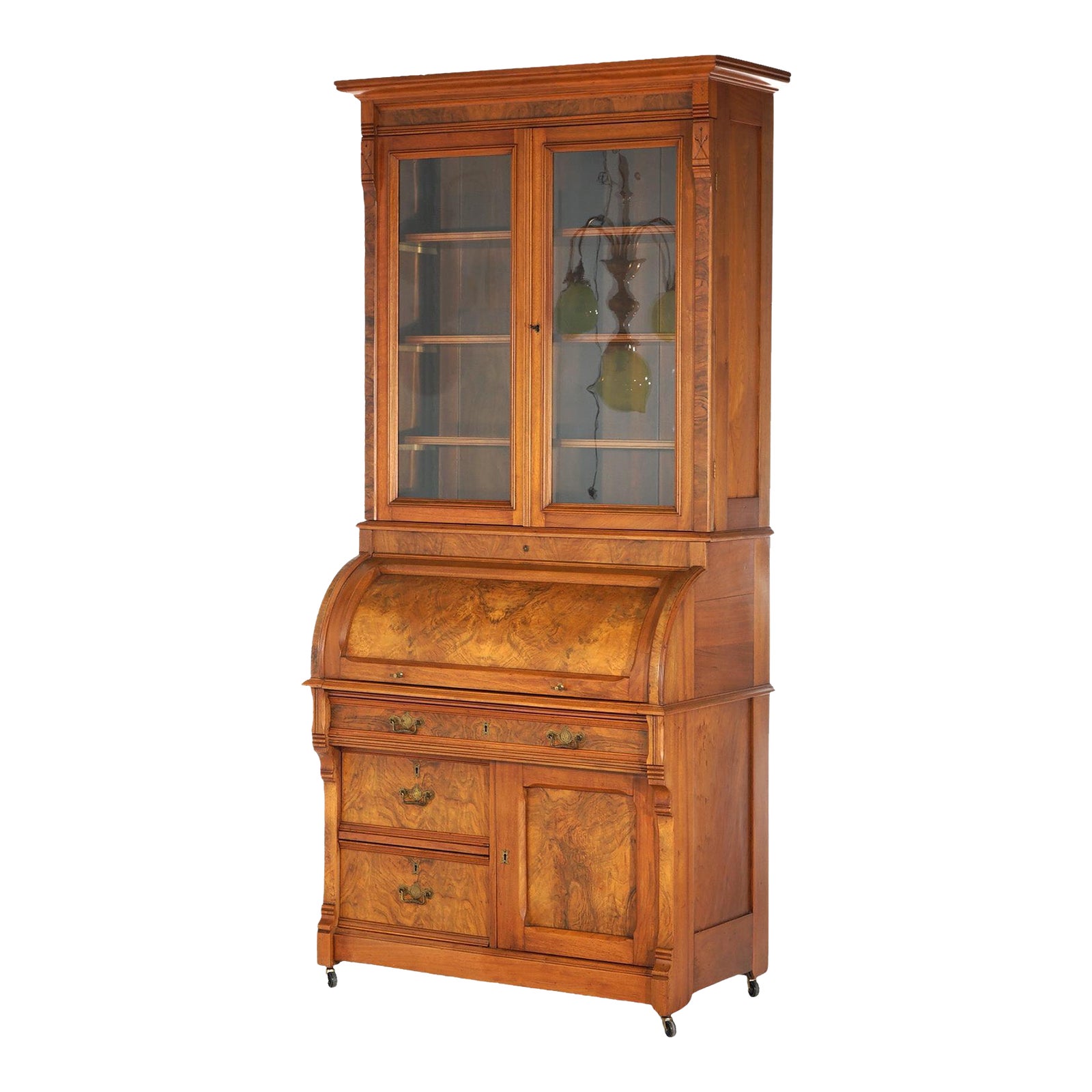 Late 19th Century Antique Victorian Walnut & Burl Barrel Roll Top ...