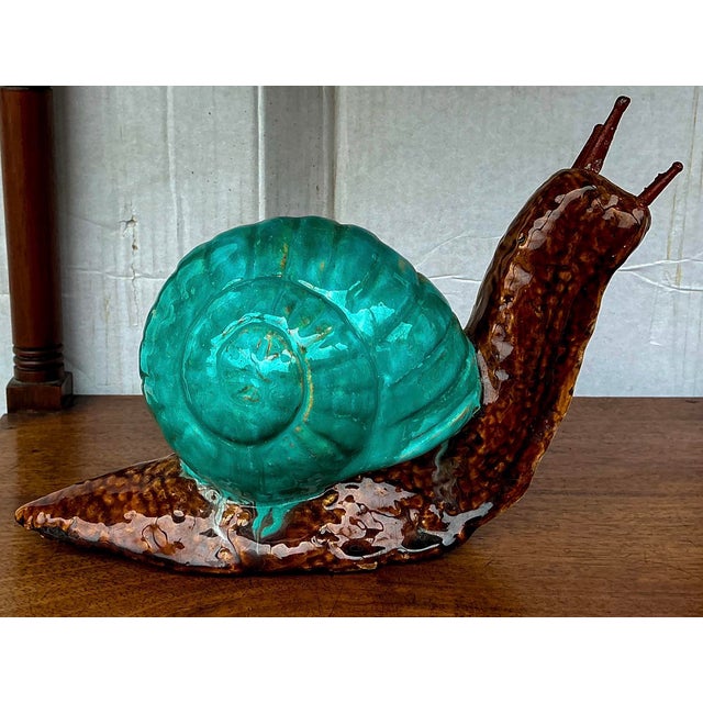 Mid-Century Hollywood Regency Italian Terracotta Majolica Pottery Snail ...