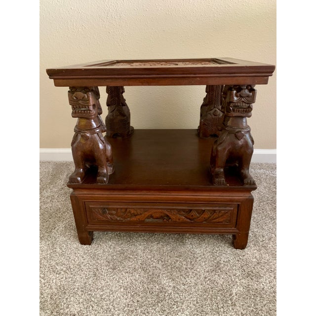 Antique Foo Dog Lion Chinese Carved Table Foo Dogs | Chairish