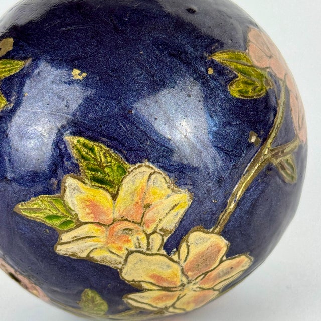 Vintage Enamel Over Ceramic Decorative Orb With Flower Motif | Chairish