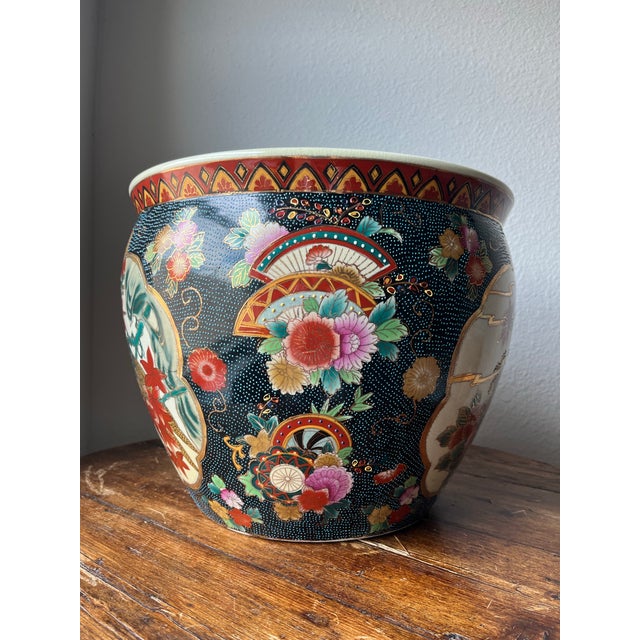 Vintage Chinoiserie Large Porcelain Koi Fish Planter | Chairish