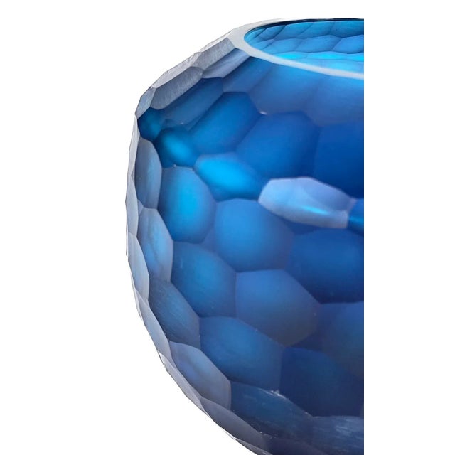 Vintage Blue Faceted Glass Vase | Chairish