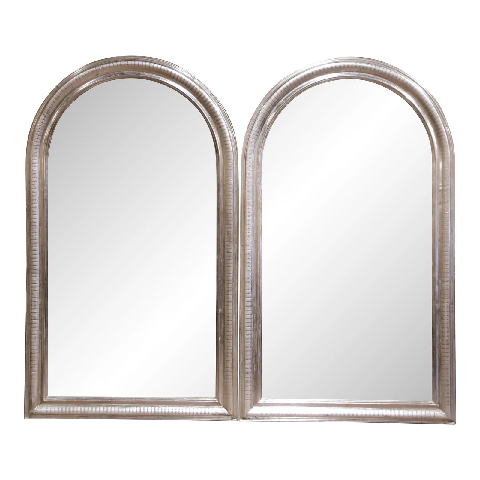 Pair of Vintage French Louis Philippe Silver Leaf Mirrors With Engraved ...