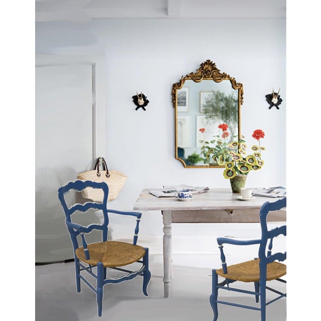 Early 20th Century French Country Rush Seated Chair in Cornflower Blue ...