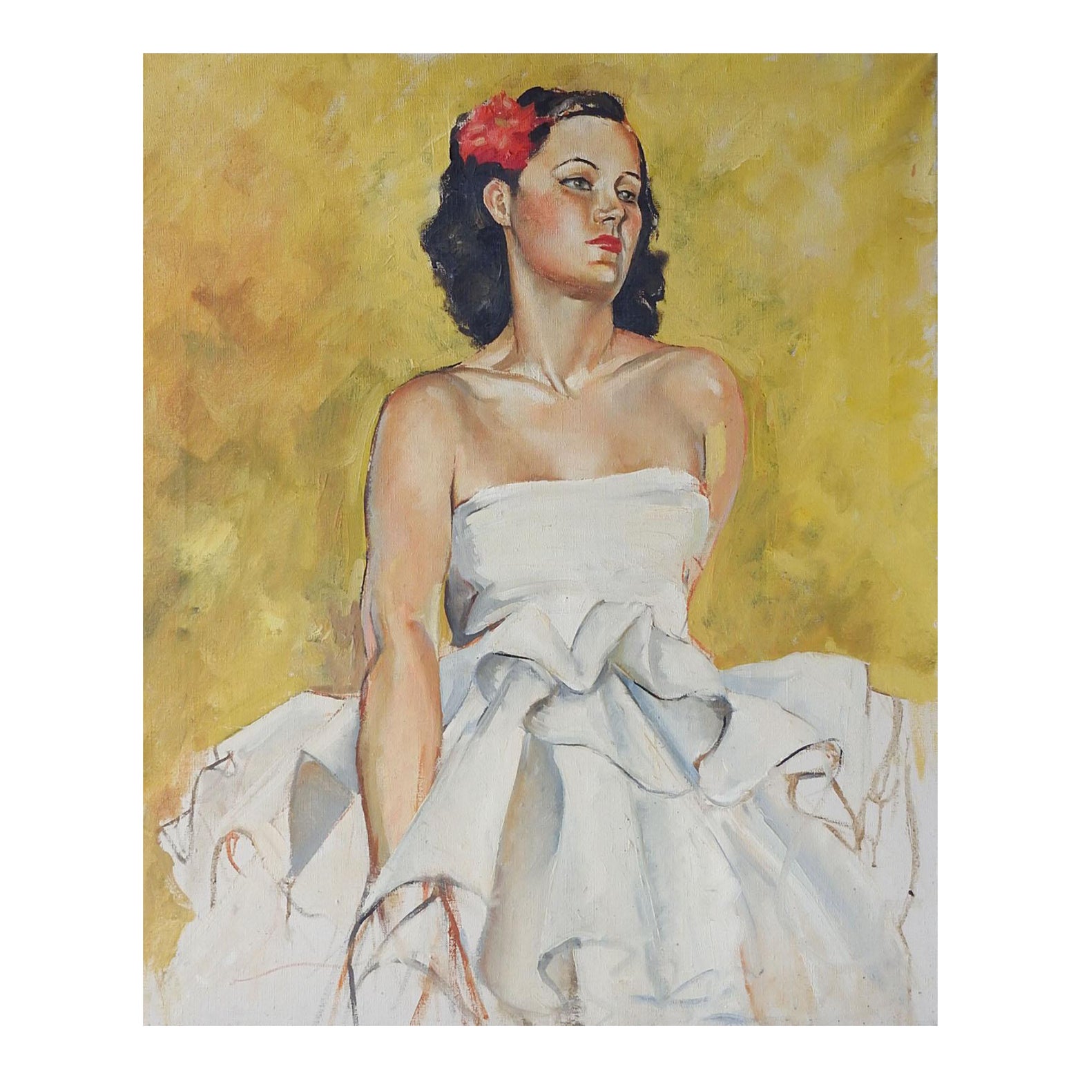 Mid Century Portrait Painting of Daring Young Woman | Chairish