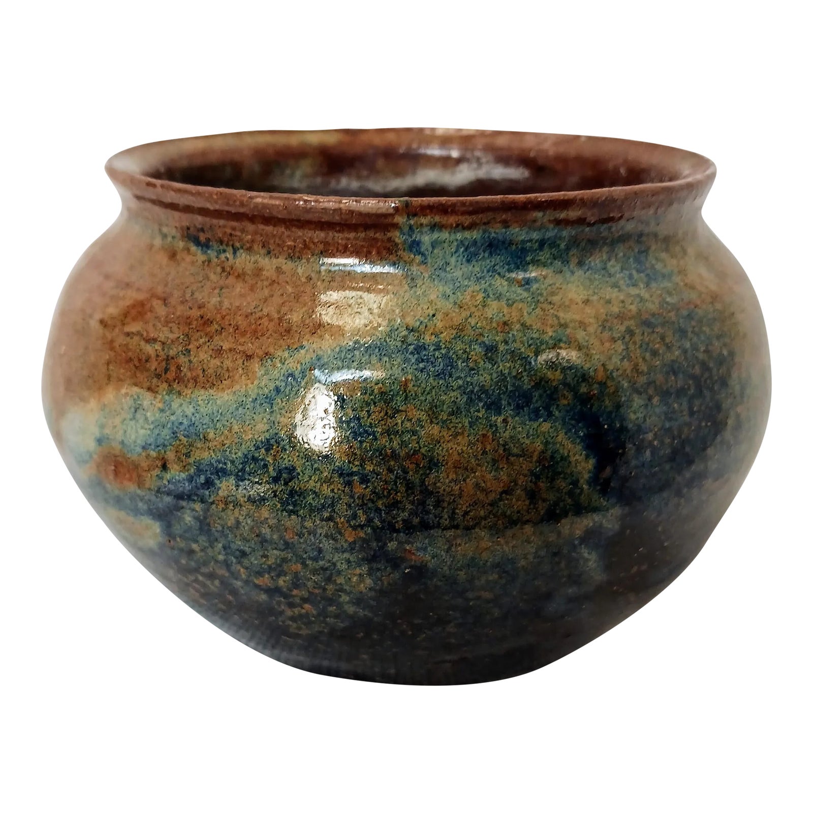 Vintage Artist Pottery Small Curvy Pot With Earth Glazed Effect | Chairish