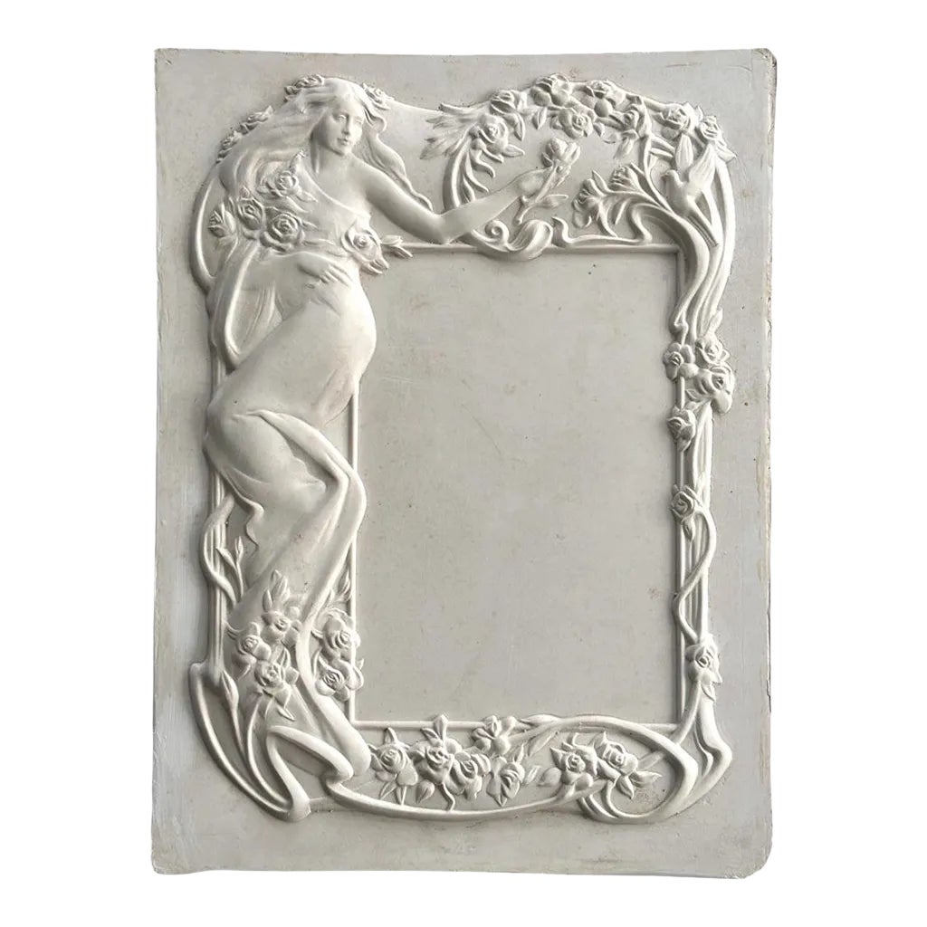 Art Nouveau Plaster Figurative Bas-Relief Plaque/Style of Mucha/Klimt | Chairish