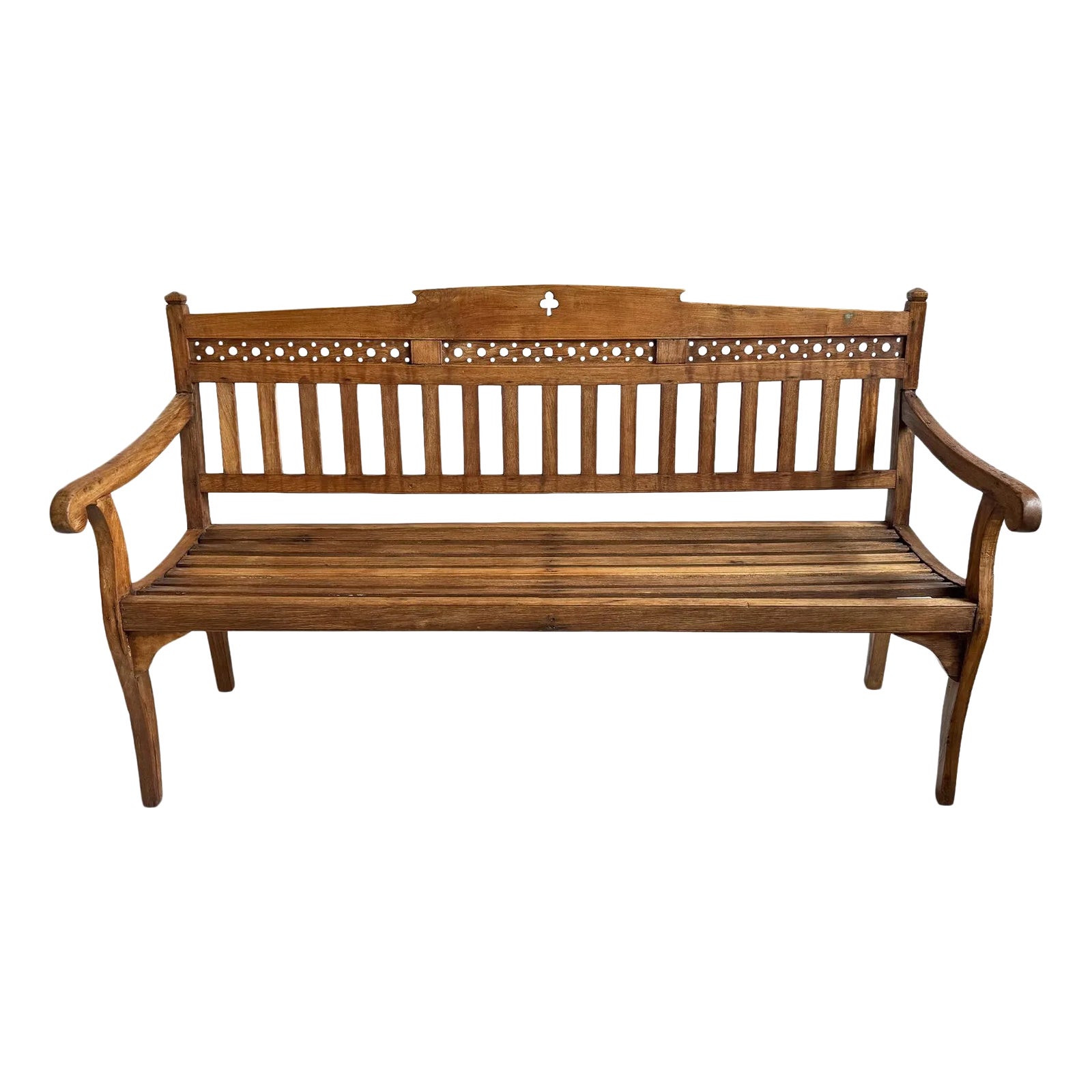 Vintage Colonial Teak Slat Bench | Chairish