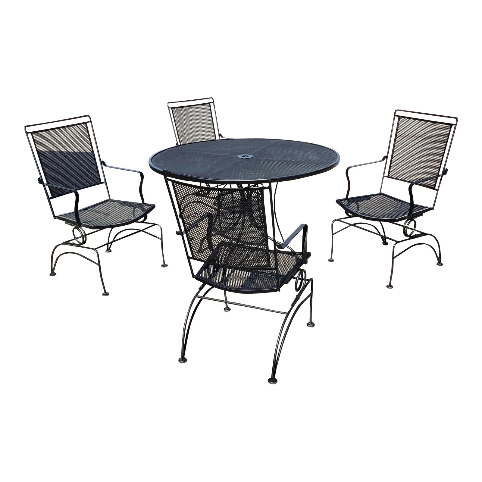 Vintage Woodard Style Wrought Iron Table With 4 Matching Chairs | Chairish