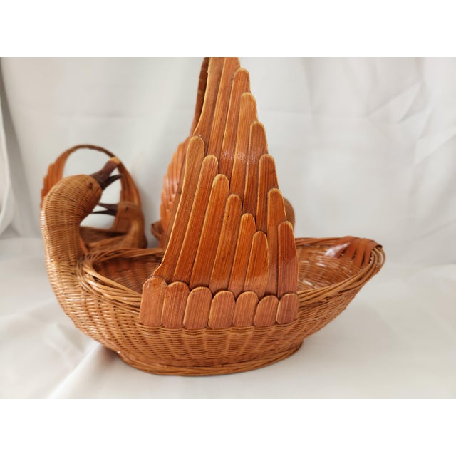 1970s Mid Century Woven Wicker Rattan & Bamboo Goose or Swan Duck ...