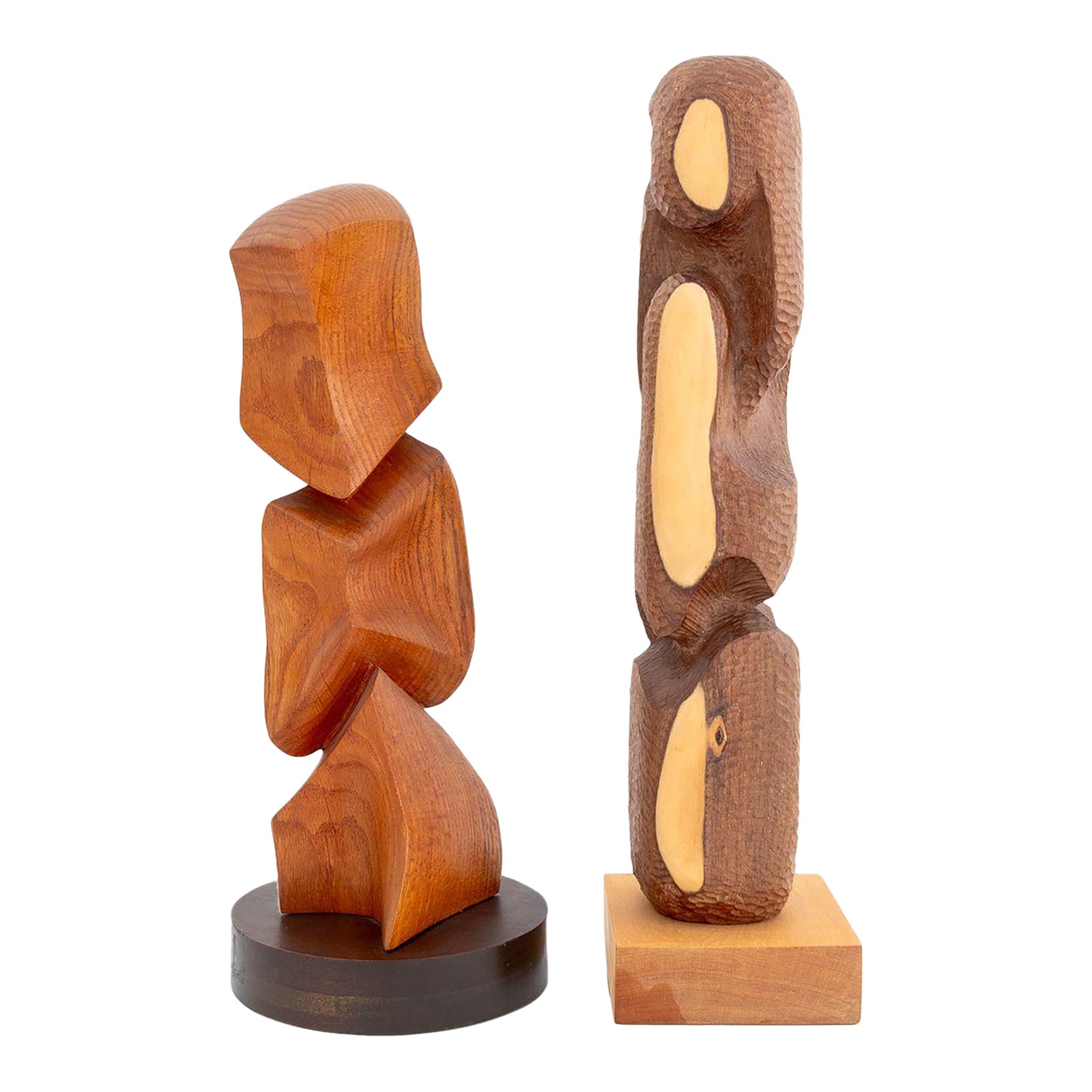 Janet Handler Abstract Carved Wood Sculptures, 2 | Chairish
