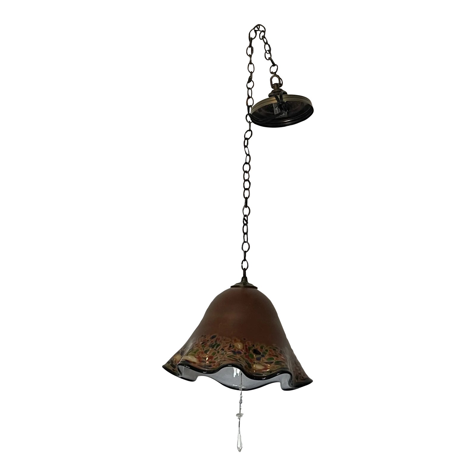 2000s Lowery Glass Hanging Lamp Brown | Chairish