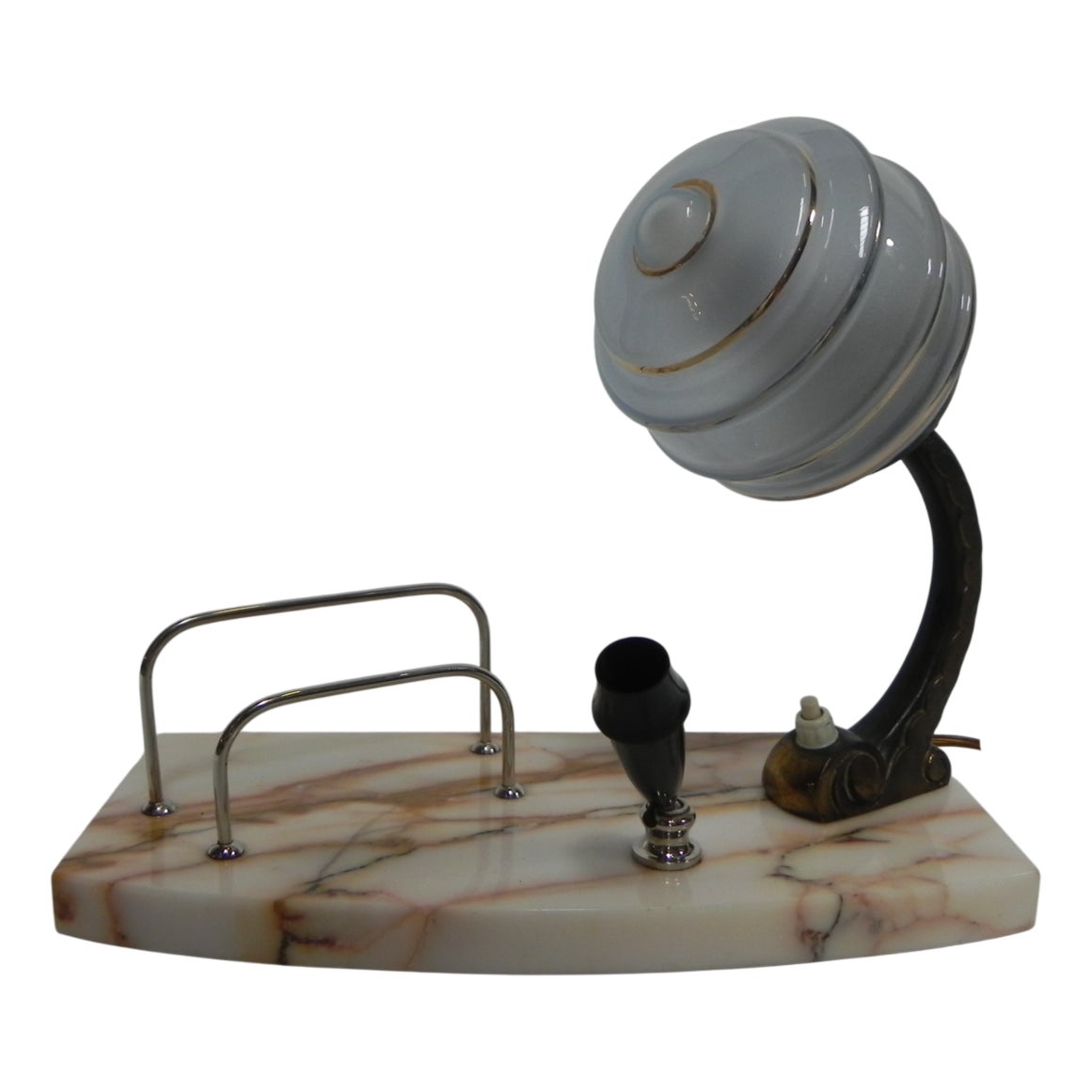 Art Deco Marble, Glass, and Steel Desk Lamp with Pen and Letter Holder ...