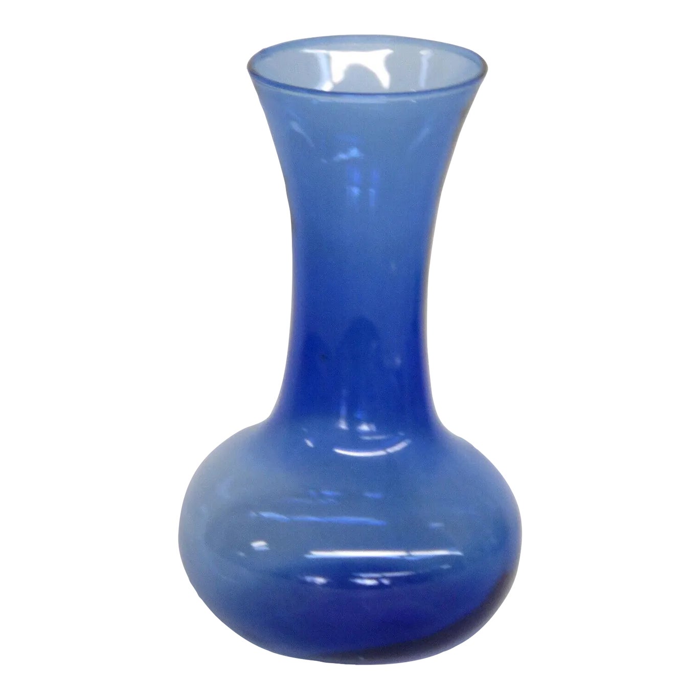 Blue Glass Long Neck Bulbous Wide Bottom Vase | Chairish