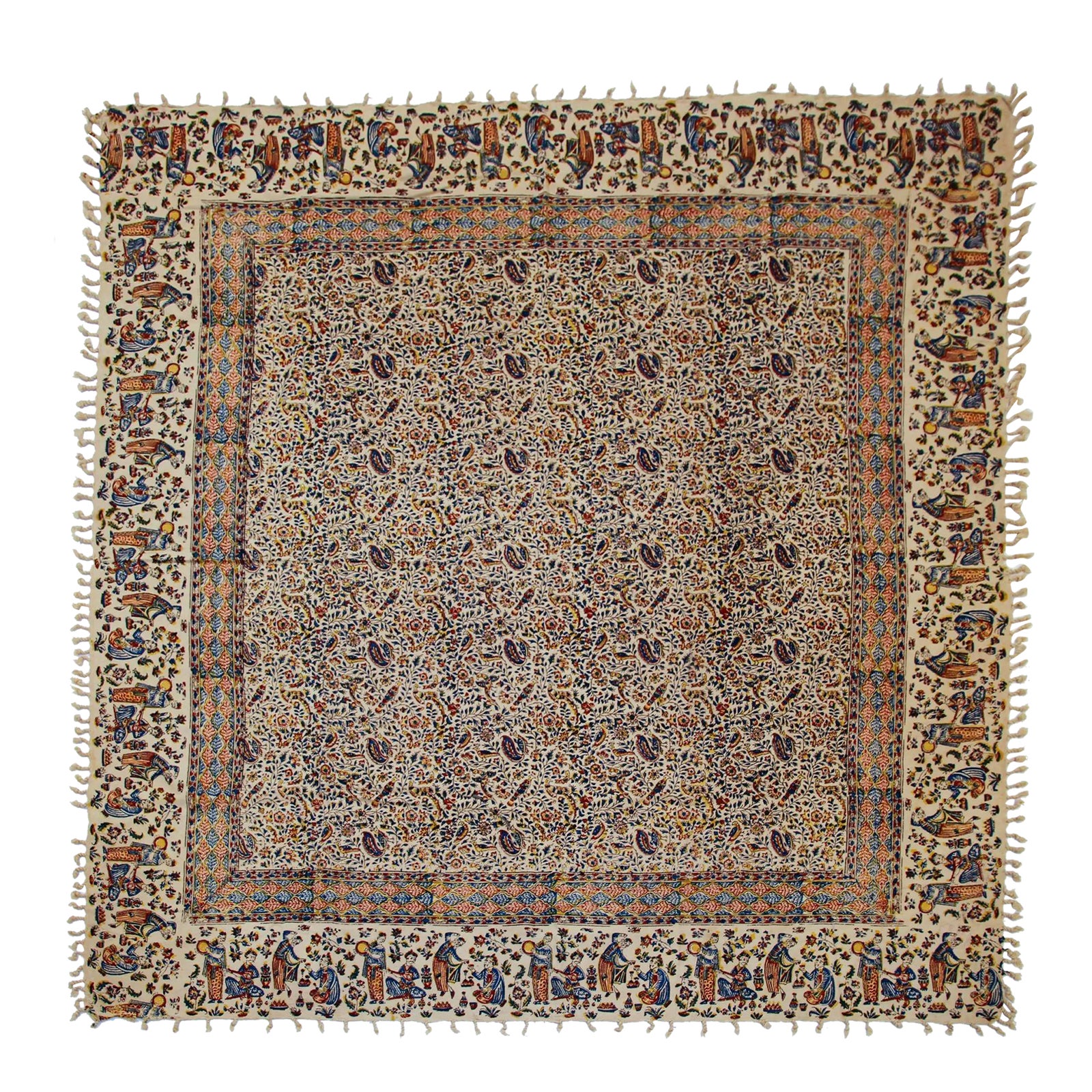 Persian Kalamkar Hand-Blocked Tapestry Textile Isfahan | Chairish