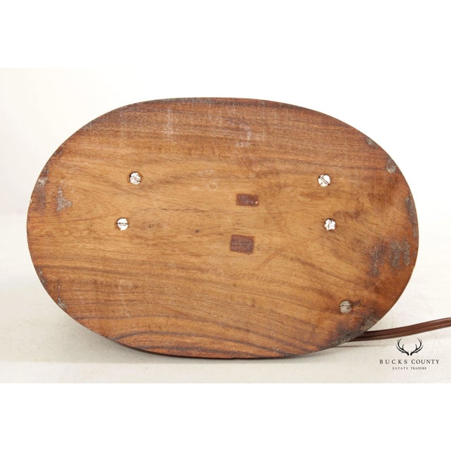 Tahitian Tiki Carved Shell and Teak Wood Lamp | Chairish