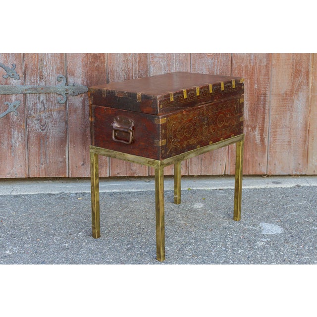 19th Century Brass Inlaid Cash Box on Stand | Chairish