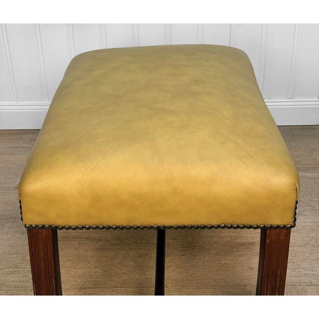Vintage Traditional Gold Leather & Mahogany Ottoman | Chairish