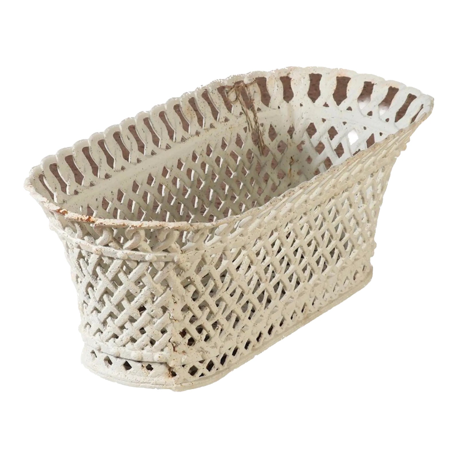 Antique French Reticulated Basket Weave Iron Planter | Chairish