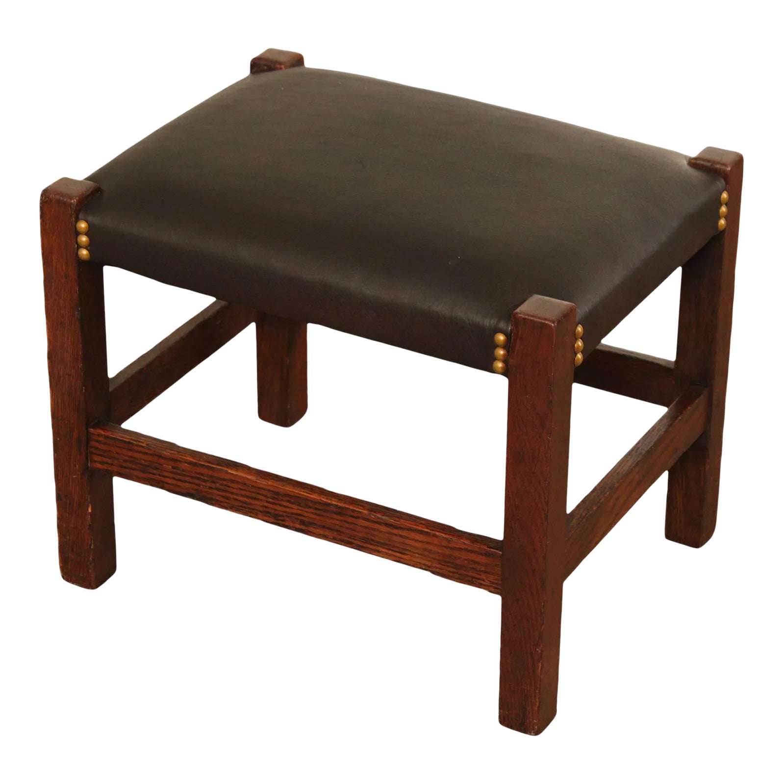Antique Mission Oak and Leather Stool or Ottoman | Chairish