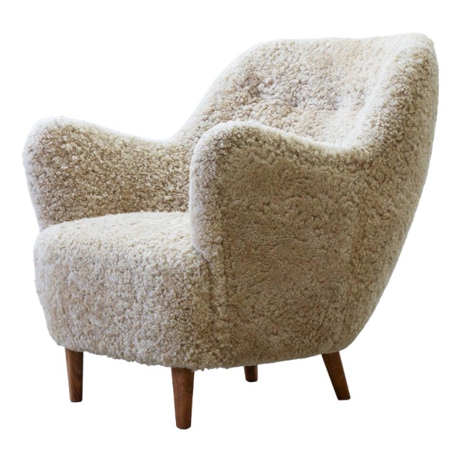 Organic Sheep Skin Lounge Chair, 1950s | Chairish