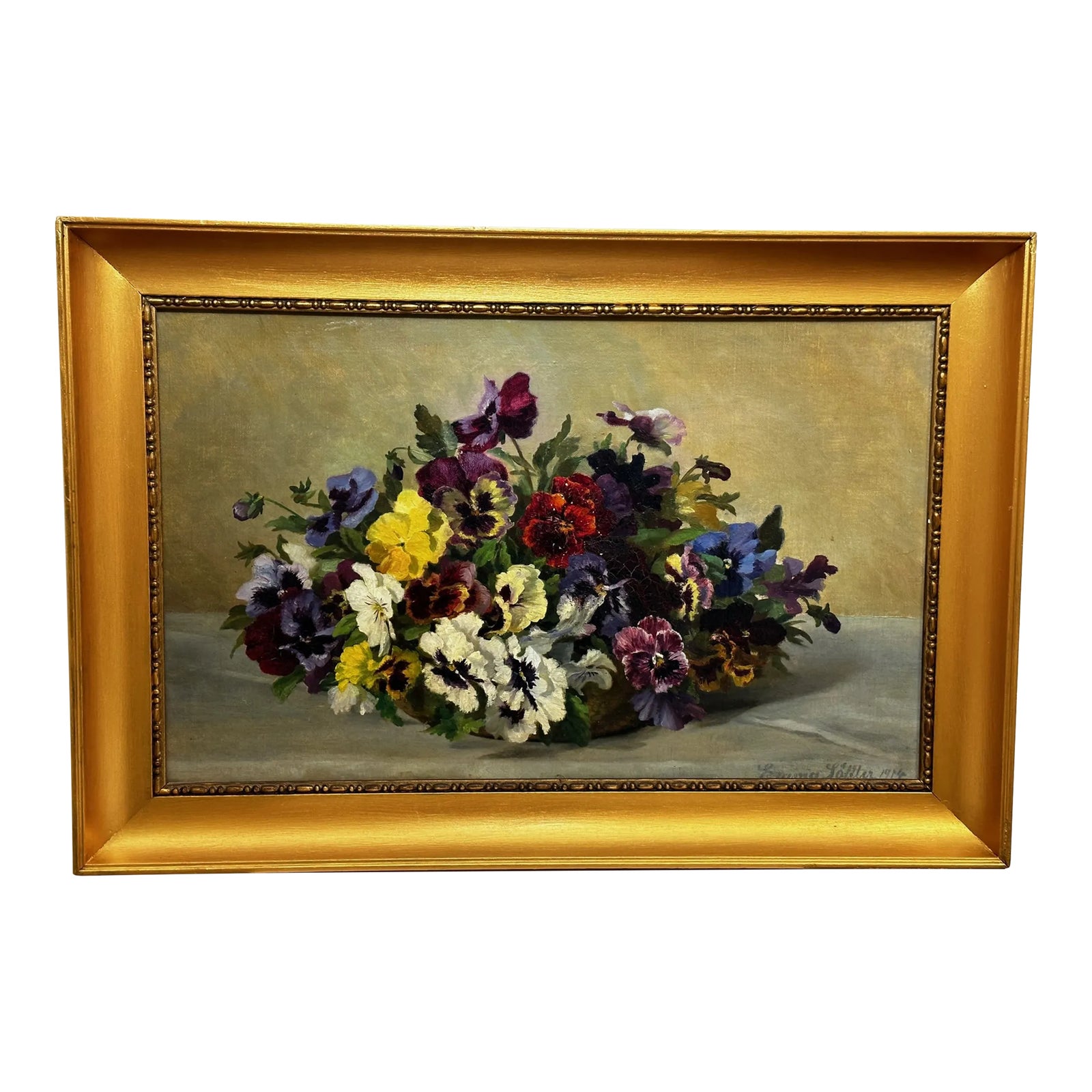 Early 20th Century Danish Oil Painting Still Life of Pansies Signed ...