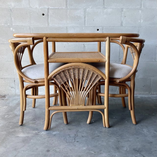 1970s Vintage Rattan Honeymoon Table and Chairs - Set of 3 | Chairish