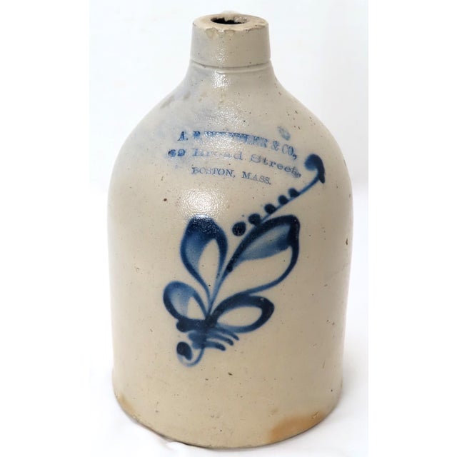 Antique Blue Decoated Boston Massachusetts Stoneware 1 Gallon Spirits ...