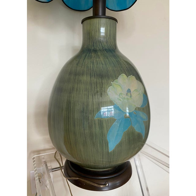 Italian Hand Painted Swans Ceramic Table Lamp With Slag Glass Shade ...