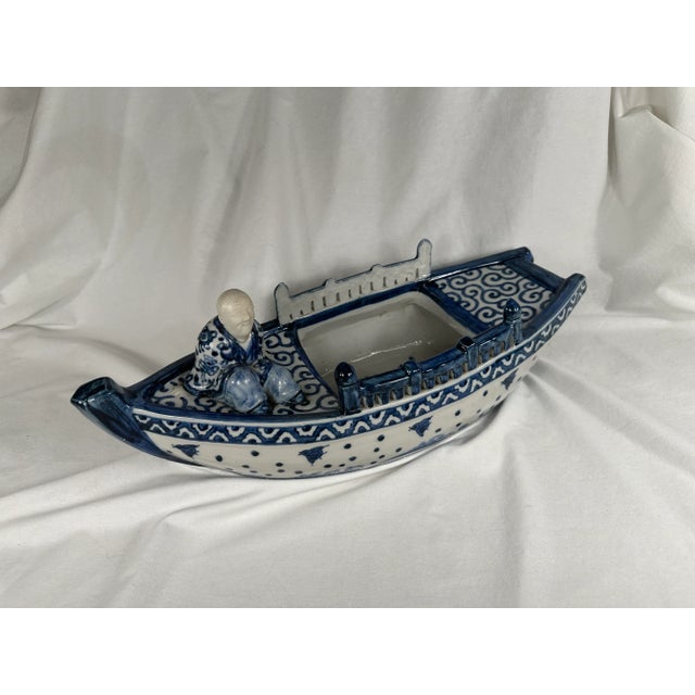 Mid 20th Century Showa Era Japanese Kutani Boat Blue and White Signed ...