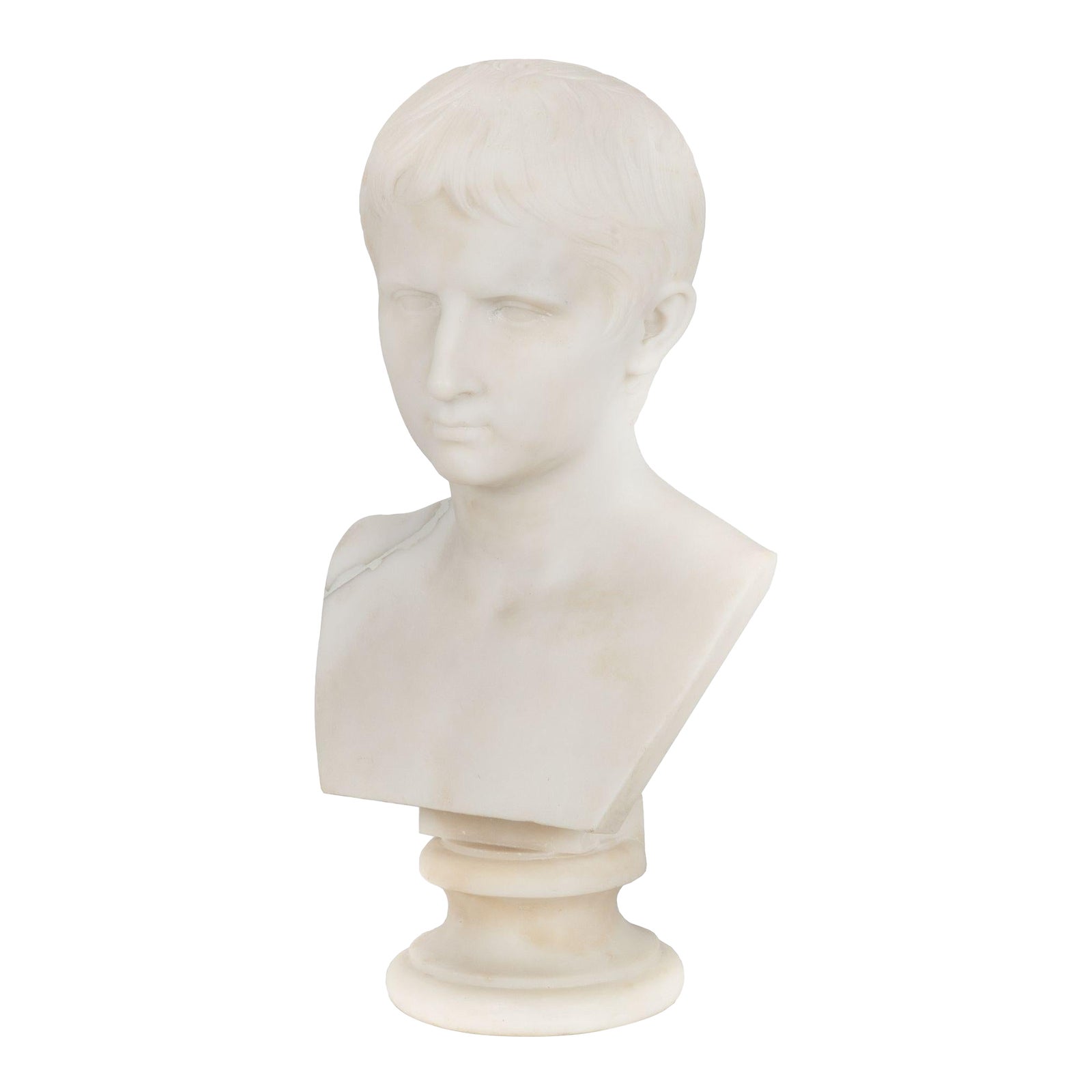 Grand Tour Antique Italian Carved Marble Bust of Young Caesar Augustus ...