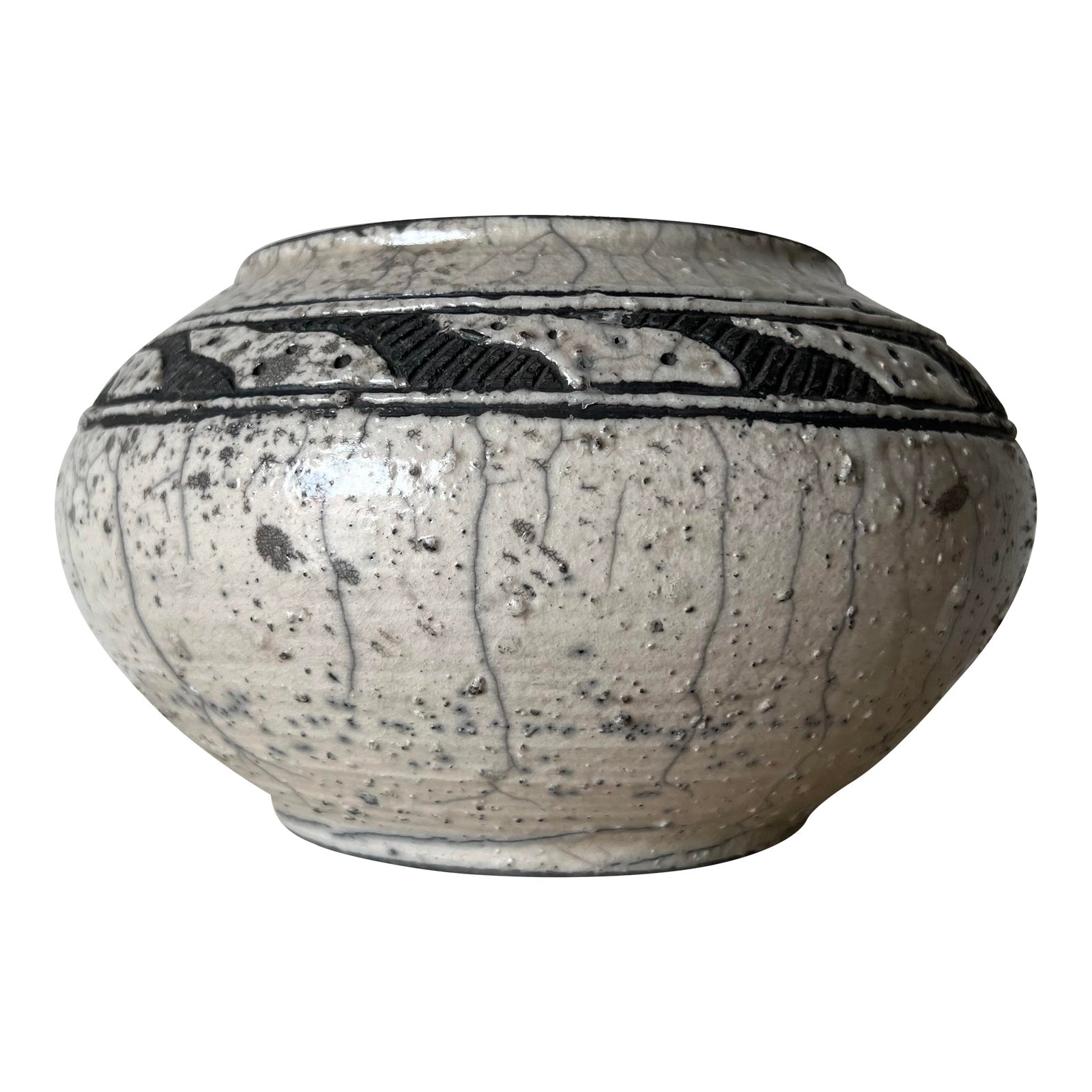 Vintage Japanese Studio Raku Crackle Art Pottery, Signed | Chairish