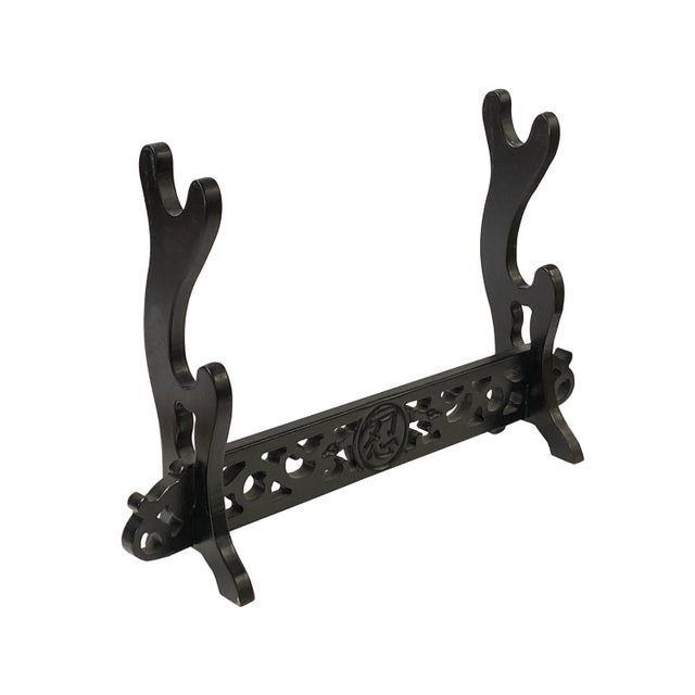 Chinese Black Wood Horizontal Pen Brush Holder Display Rack | Chairish