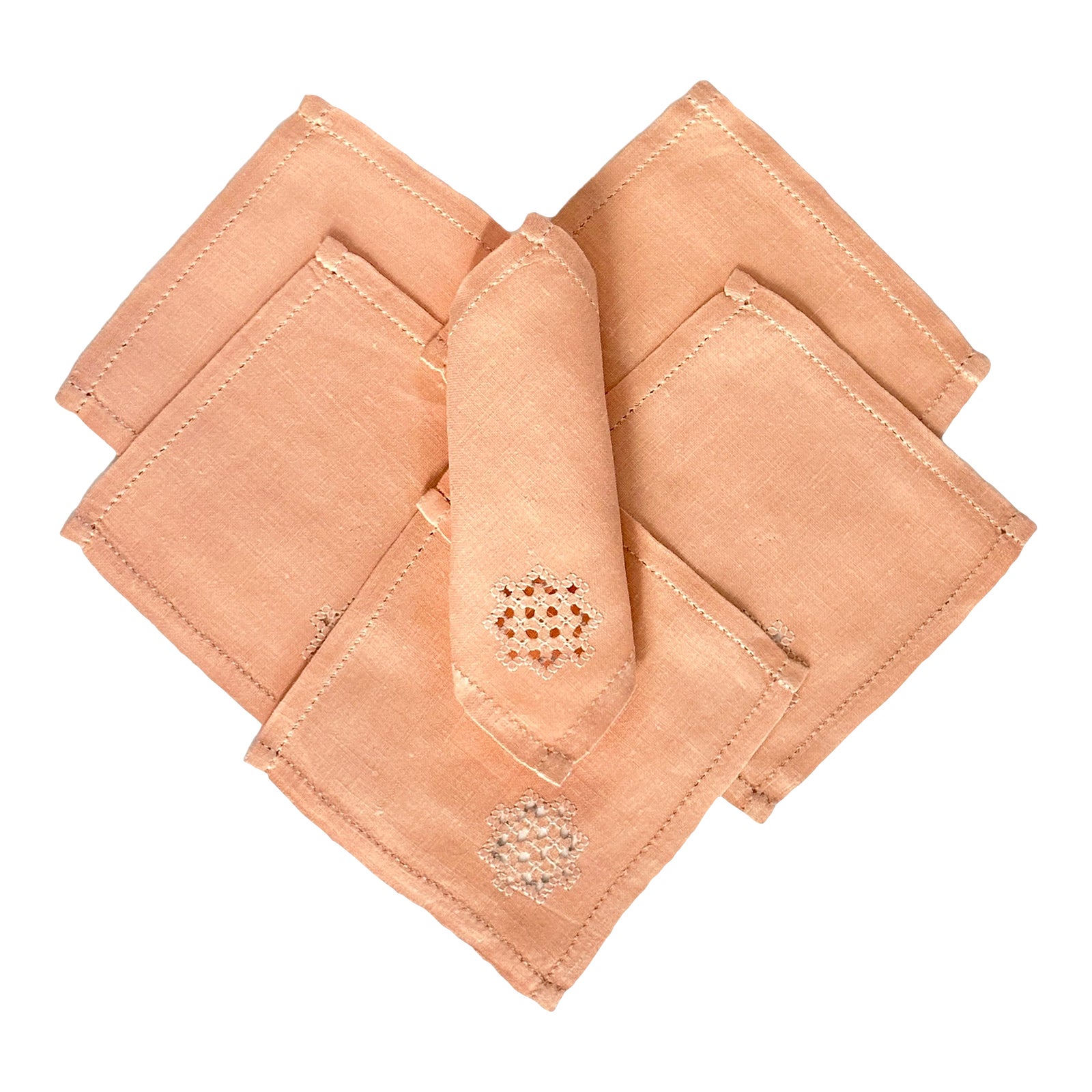 1920s Peach French Art Deco Cocktail Napkins, Set of 6 | Chairish