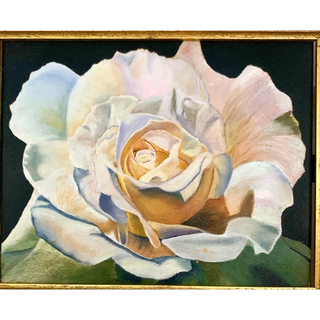 Late 20th Century Vintage Art White Rose Original Oil Painting on ...