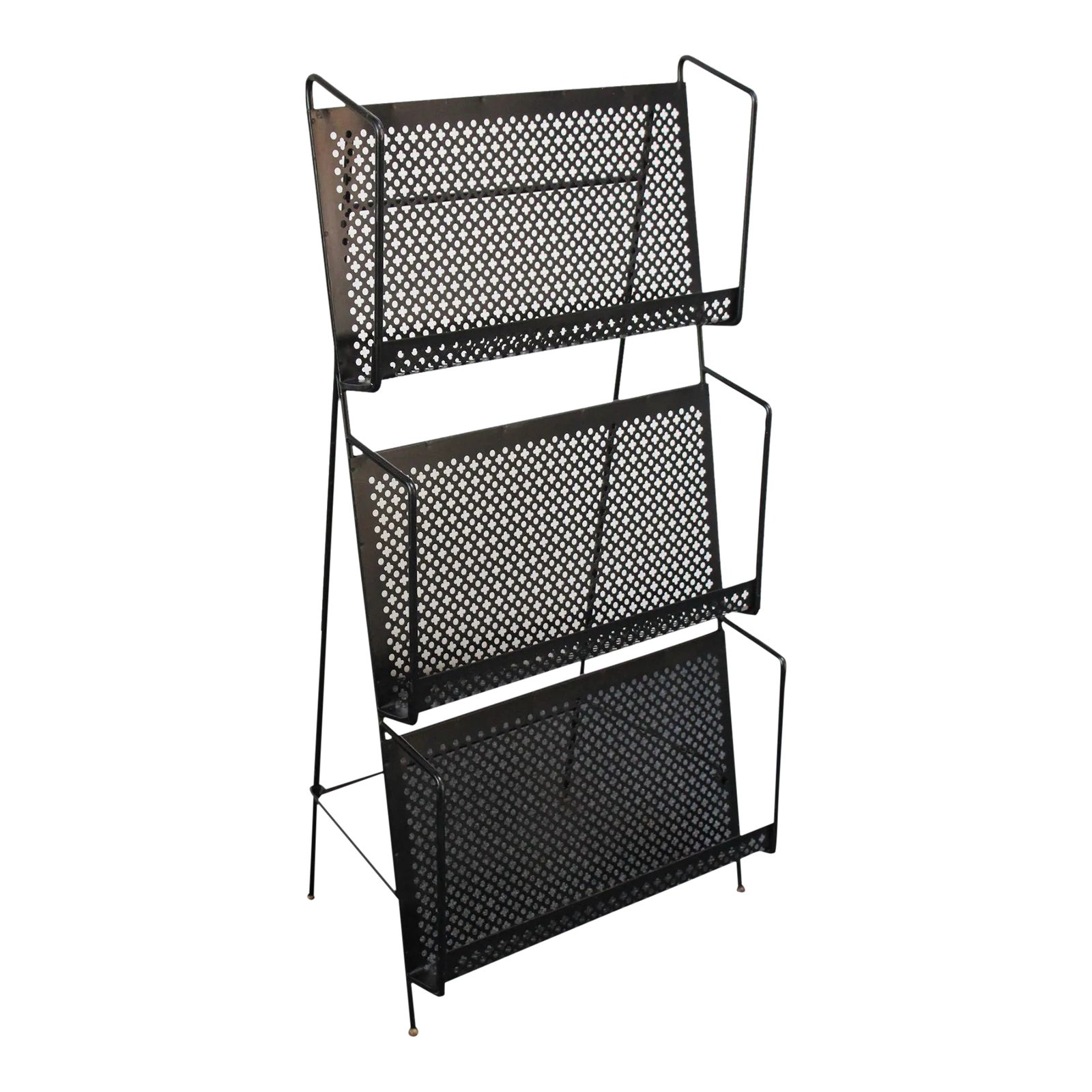 Large Mid-Century Modern Free-Standing Collapsable Metal Magazine Rack ...