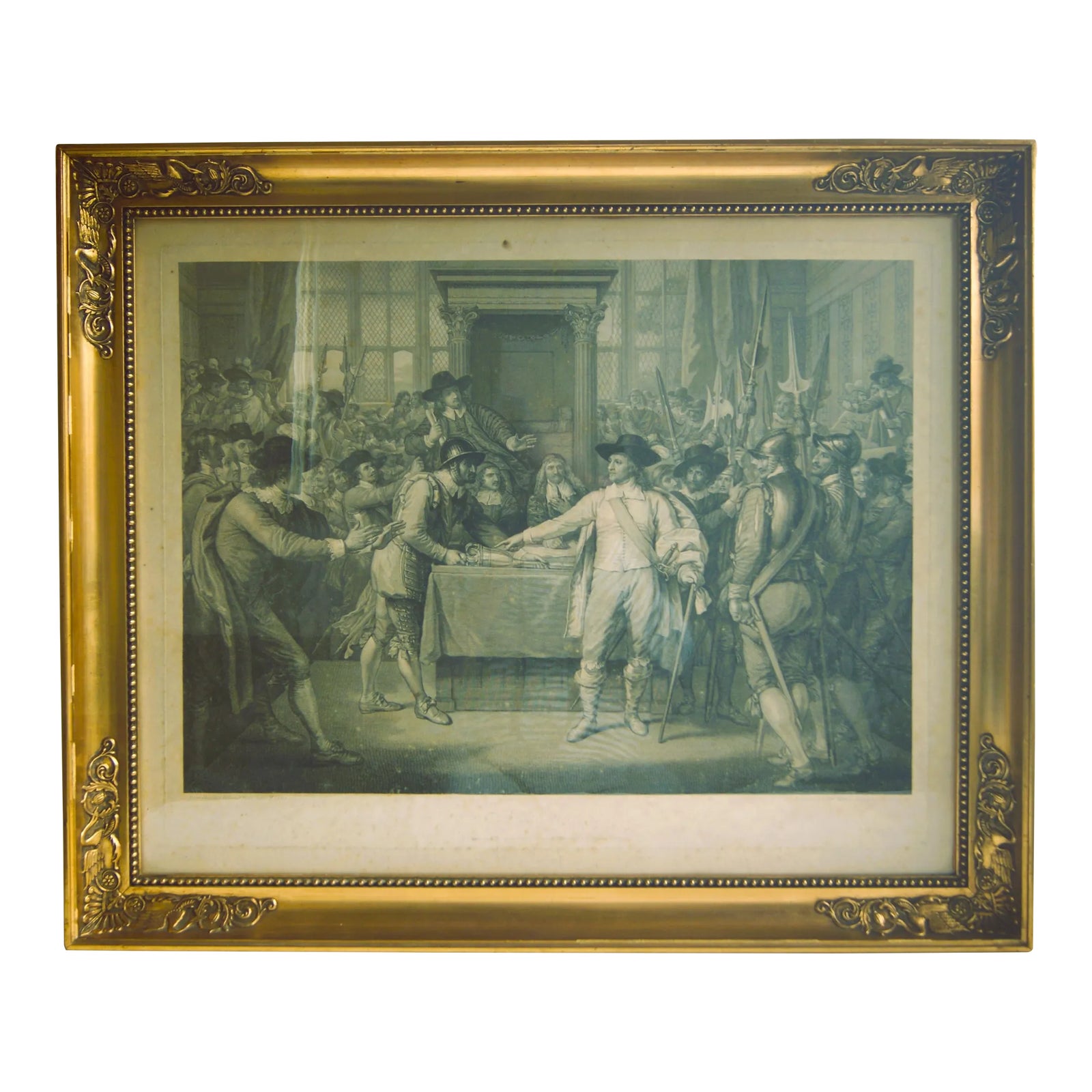 Large Early 19th Century Engraving in Gold Frame, Cromwell Dissolving ...