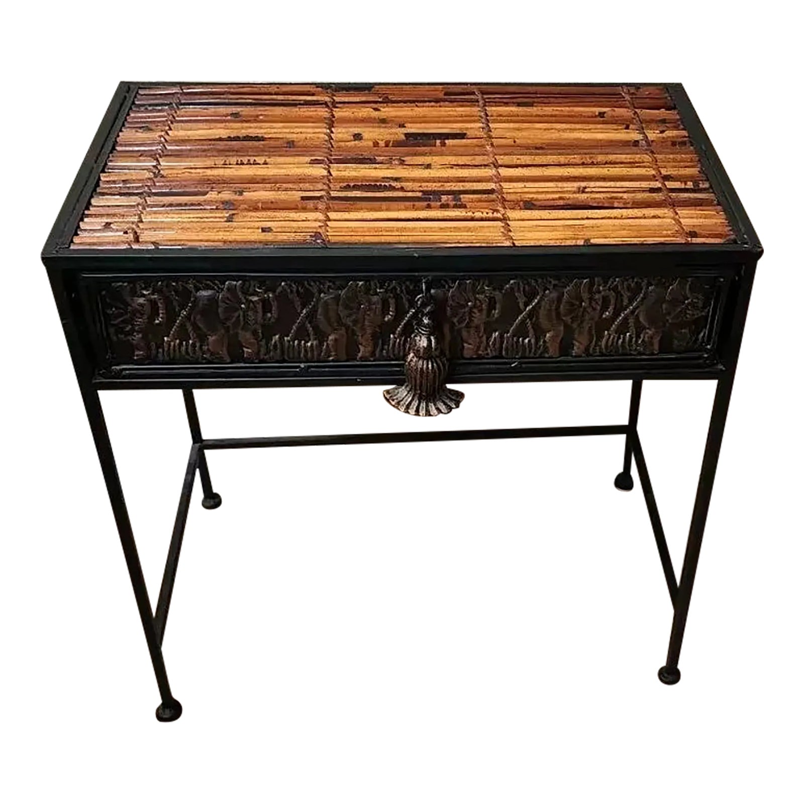 1990s Vintage Bamboo & Metal "Safari" Side Accent Table W/ Drawer ...