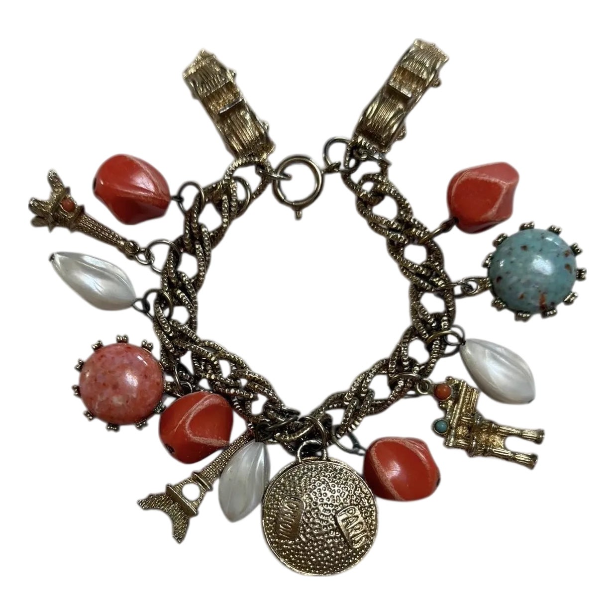 Vintage Travel Charm Bracelet in Goldtone With Lucite and Faux Coral ...