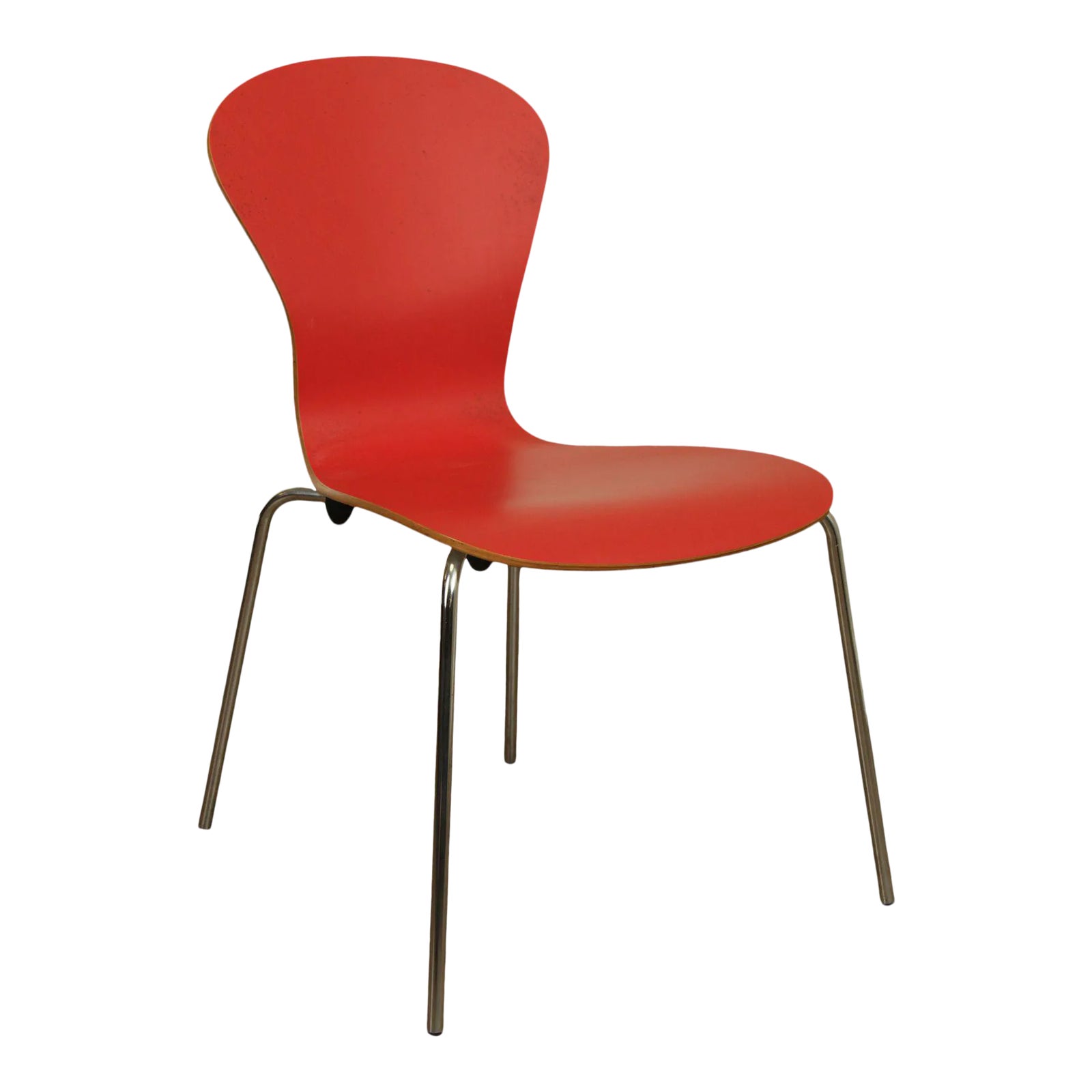 Knoll Studio Sprite Red Molded Plywood Chrome Base Side Chair | Chairish