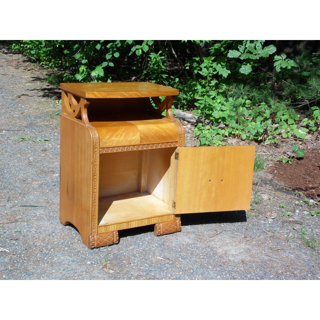 Vintage Walnut Art Deco Waterfall Nightstand End Table Cabinet Stand ...