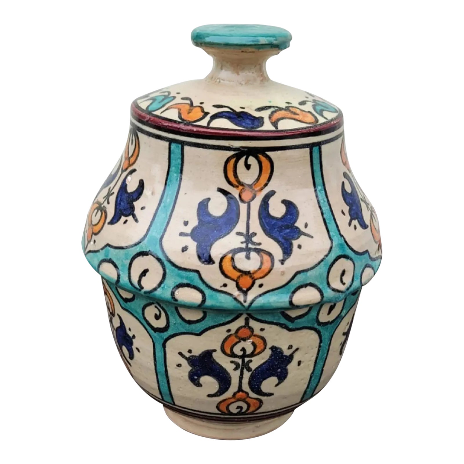 2020s Multicolor Moroccan Hand Painted Urn/ Jar 1 | Chairish