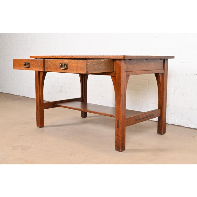 Antique Stickley Mission Oak Arts & Crafts Writing Desk or Library ...