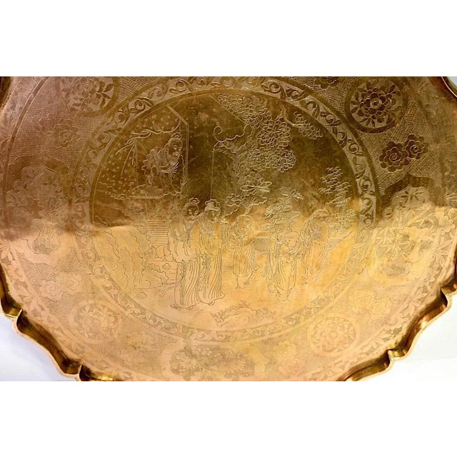Antique Chinese Folding Golden Brass Tray Table With Engraved Scene ...
