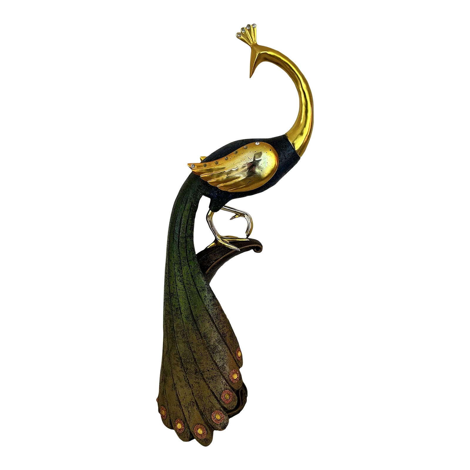 Modern Metal Peacock Sculpture | Chairish